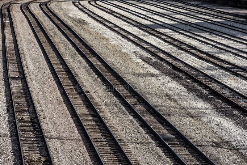 Long Line of Multiple Railroad Train Tracks Empty without Trains in ...