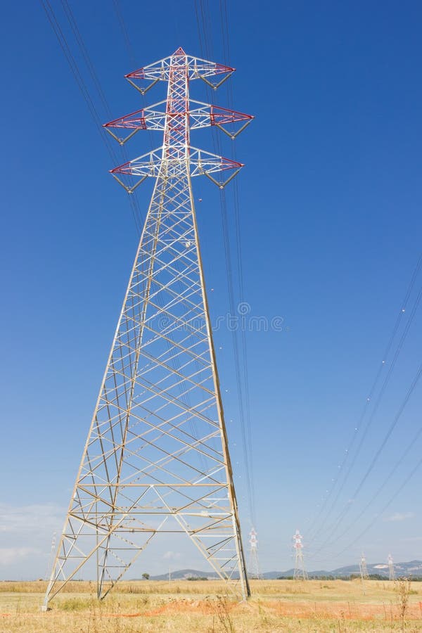 Long Lines of Powerline Towers Stock Photo - Image of group, metal ...