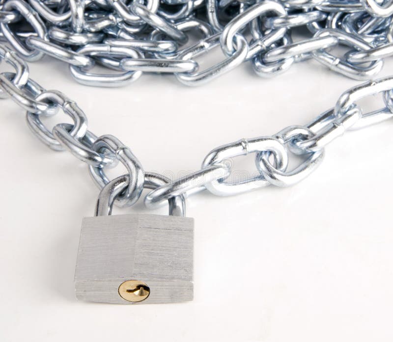 Link Chain Connected by Keyed Steel Locking Padlock on White Stock ...