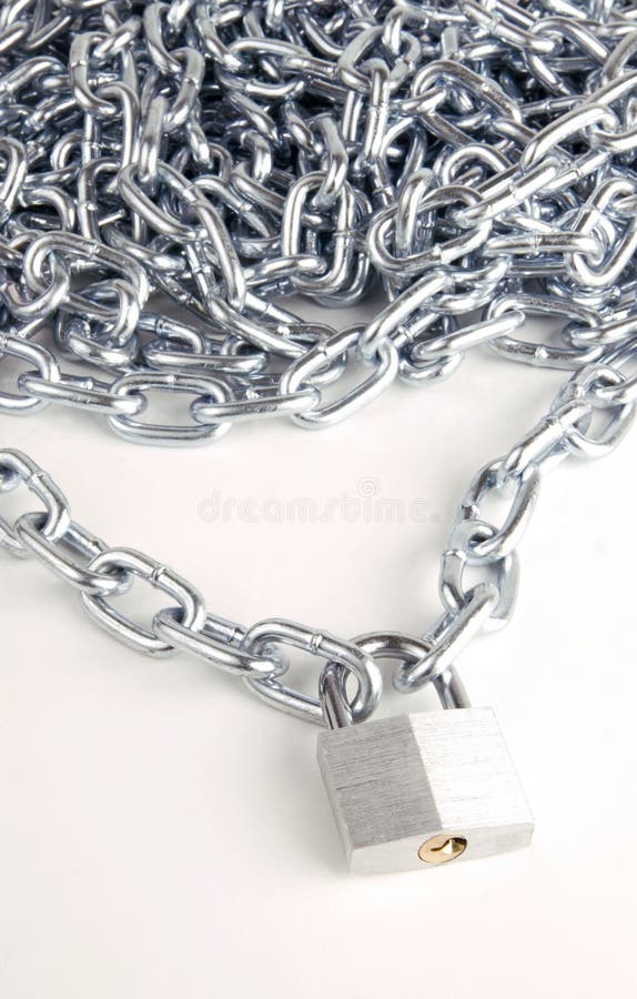 Link Chain Connected By Keyed Steel Locking Padlock On White Picture ...