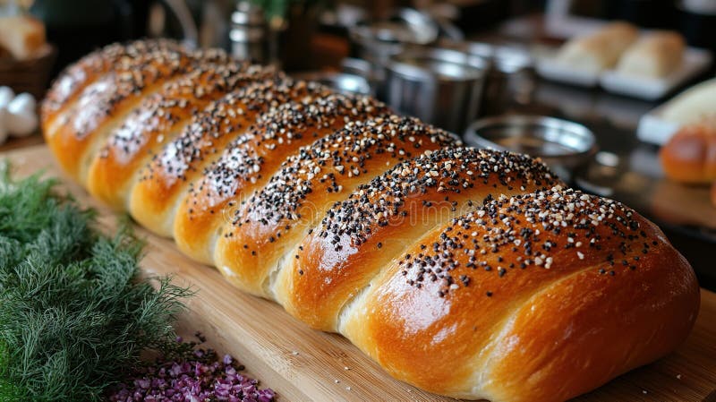 Long Loaf of Artisan Bread, Bakery Display, Seeds, Breakfast Stock ...