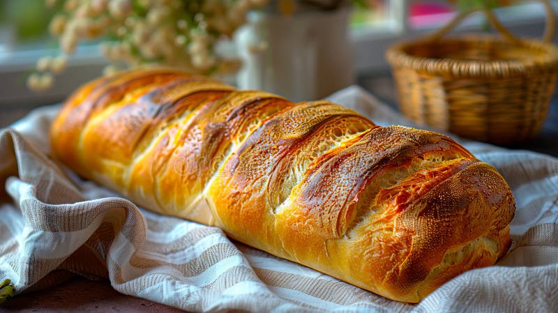 A Long Loaf of Bread on a Table Stock Image - Image of baked, napkin ...