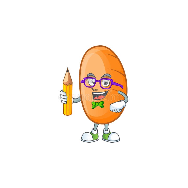 Long Loaf Cartoon with the Character Student Holding Pencil Stock ...