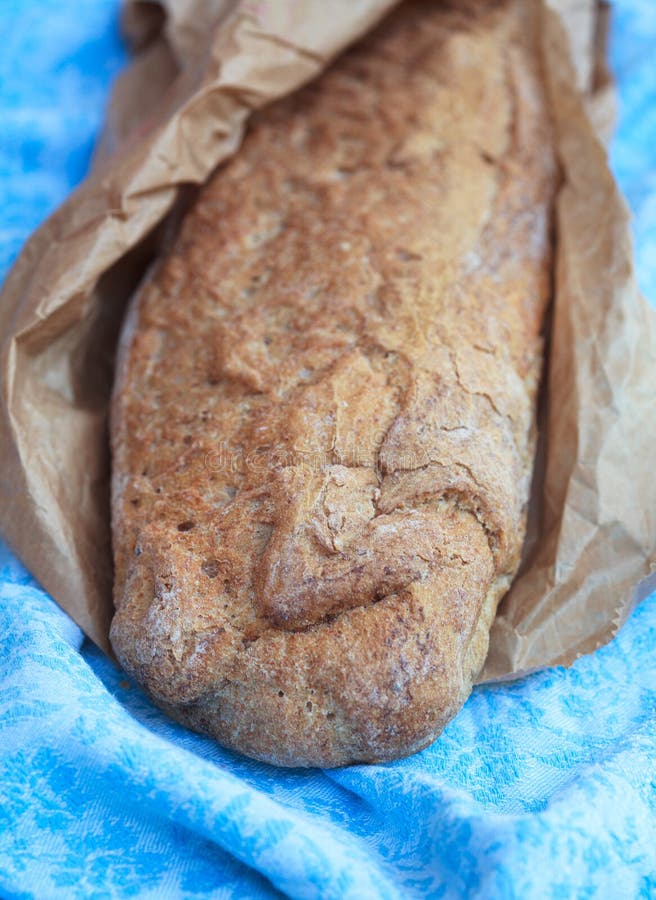 Long Loaf of Home Made Bread from Whole Wheat and Rye Flour in R Stock ...