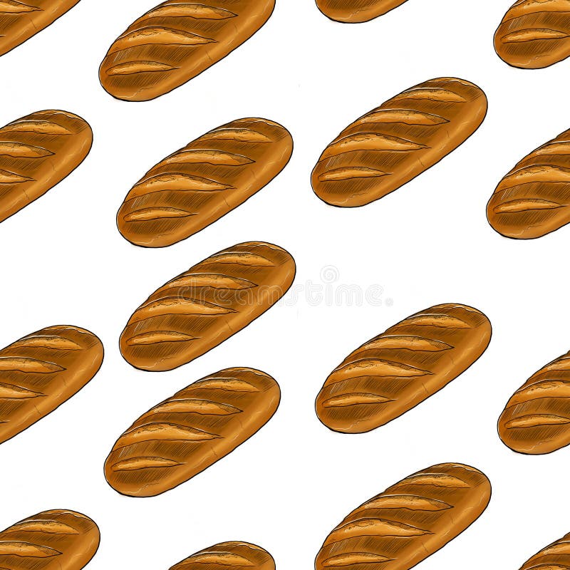 Long Loaf Seamless Pattern on White Background Stock Illustration ...