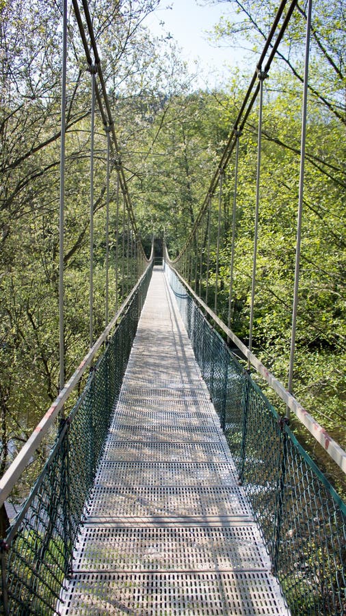 Long Metal Bridge on the River Surrounded by Greens and Trees Stock ...
