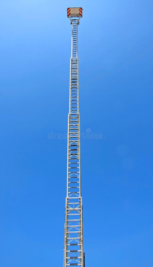 Metal Ladder of the Ladder Truck of the Red Fire Truck during Exercise ...