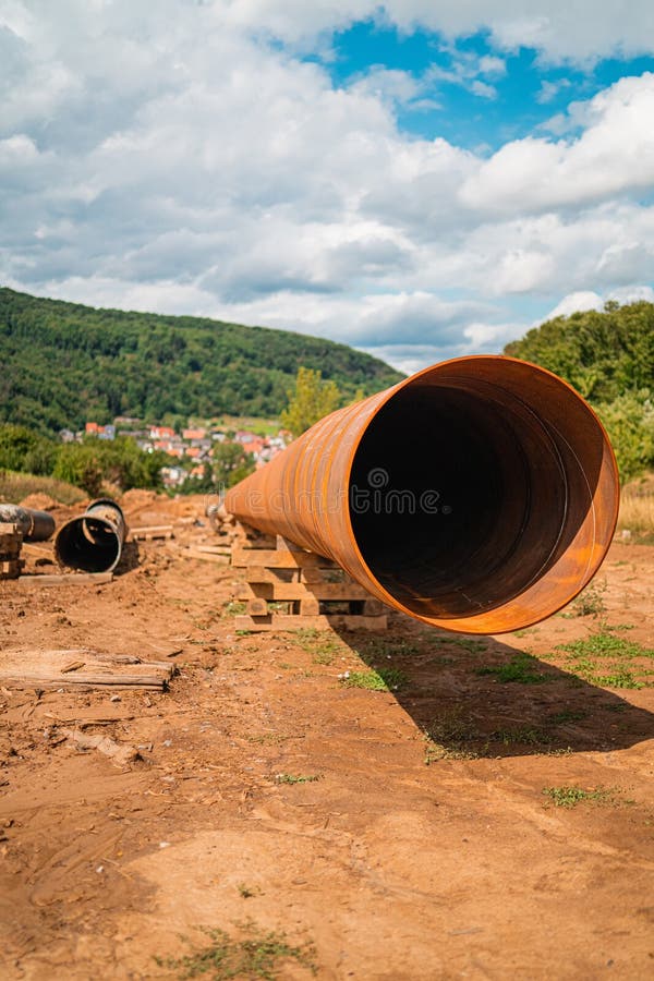 Long Metal Pipe Material Prepared on an Underground Construction Stock ...