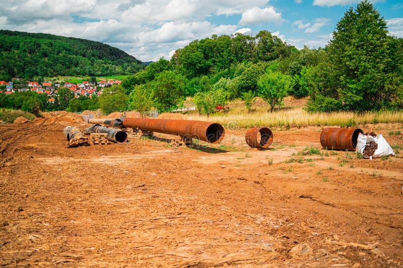 Long Metal Pipe Material of an Underground Construction Site Stock ...