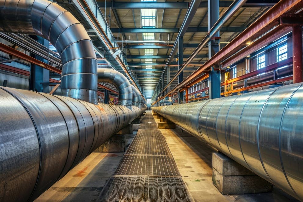 A Long Metal Pipe in a Warehouse Setting Stock Photo - Image of ...
