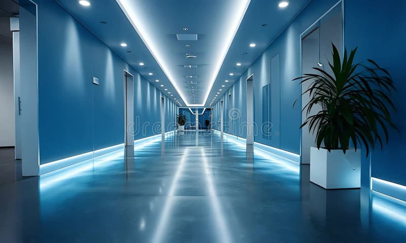 Modern Blue Corridor Interior Design Stock Footage - Video of straight ...