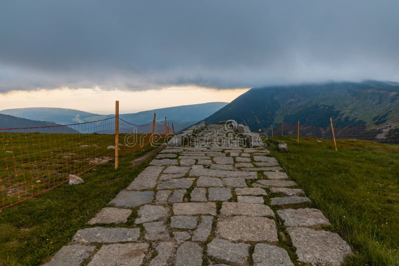 Long Mountain Trail with Panorama of Giant Mountains Around Stock Image ...