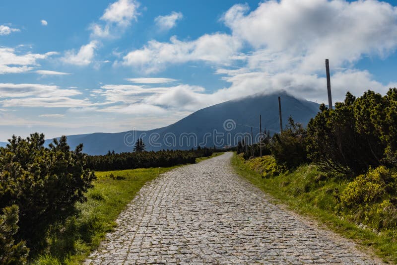 Long Mountain Trail with Panorama of Giant Mountains Around Stock Photo ...