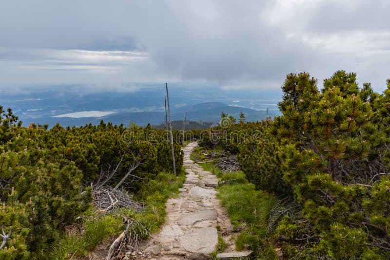 Long Mountain Trail with Panorama of Giant Mountains Around Stock Image ...