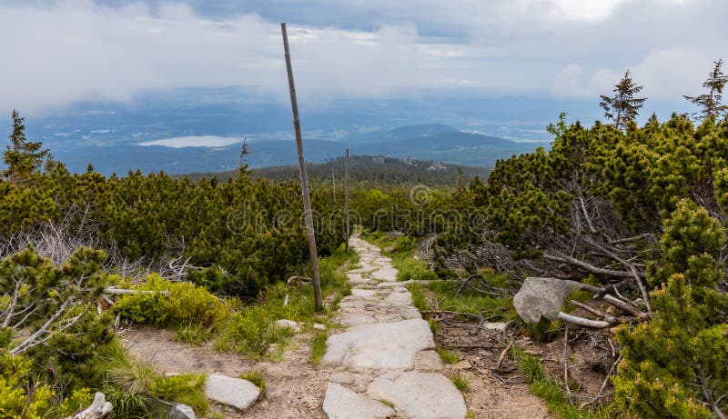 Long Mountain Trail with Panorama of Giant Mountains Around Stock Image ...