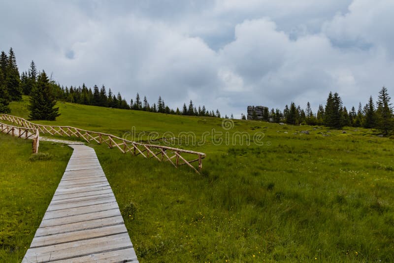 Long Mountain Trail with Panorama of Giant Mountains Around Stock Image ...