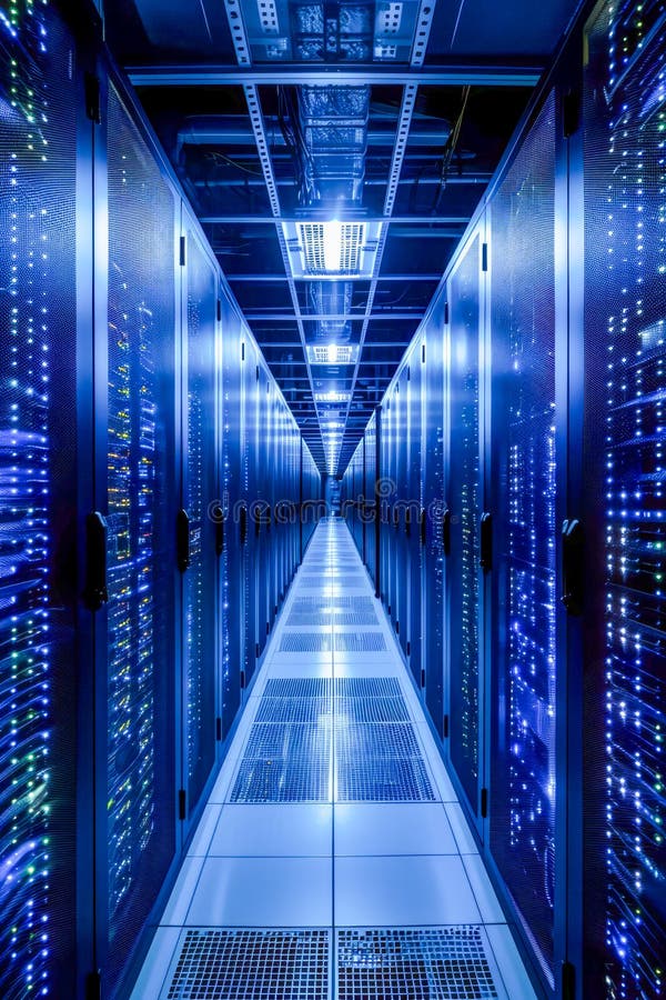 Long and Narrow Blue Hallway with Servers on Both Sides of it ...