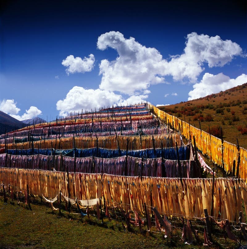 Long narrow flag in Tibet stock photo. Image of beauty - 6184848