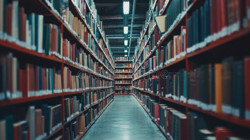 Long Narrow Library Aisle Lined with Books on Both Sides Stock Image ...