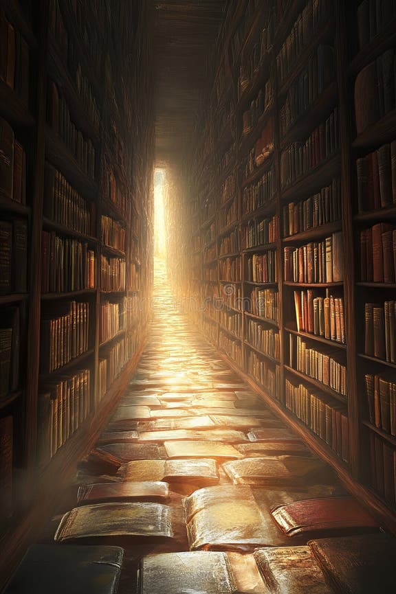 A Long, Narrow Library with a Light Shining through the Window Stock ...