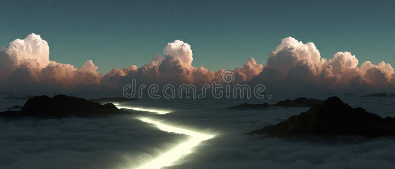 A Long, Narrow Path is Illuminated by a Light in the Middle of a Cloudy ...