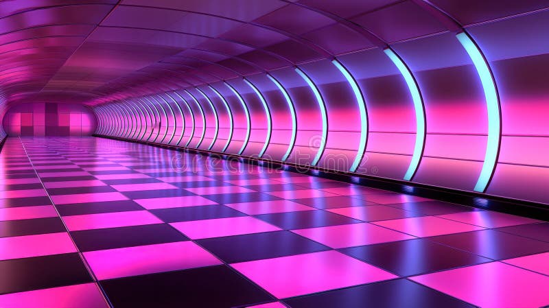 A Long, Narrow Room with Pink and Blue Lights Stock Illustration ...