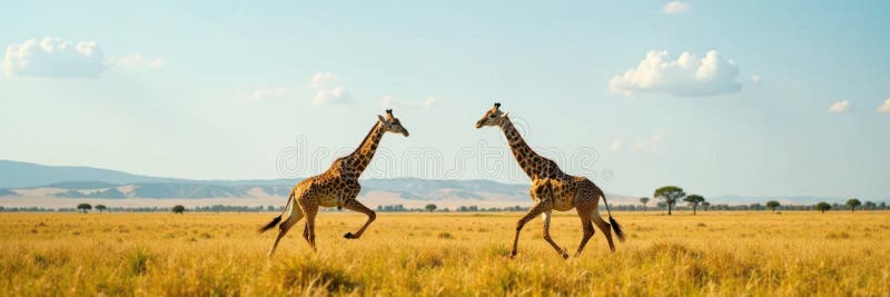 Long Neck Giraffes Running, Grasslands, Africa Stock Illustration - Illustration of running ...