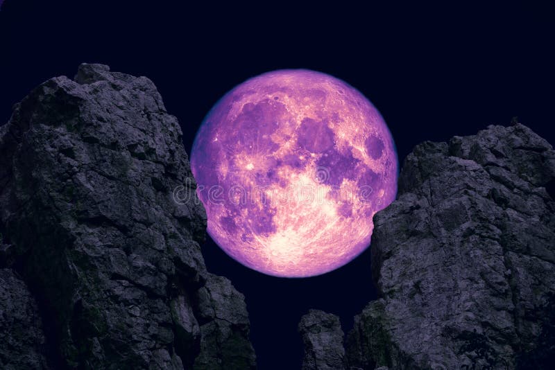 Long Night Moon, Cold Moon Back between Mountain Night Sky Stock Photo ...