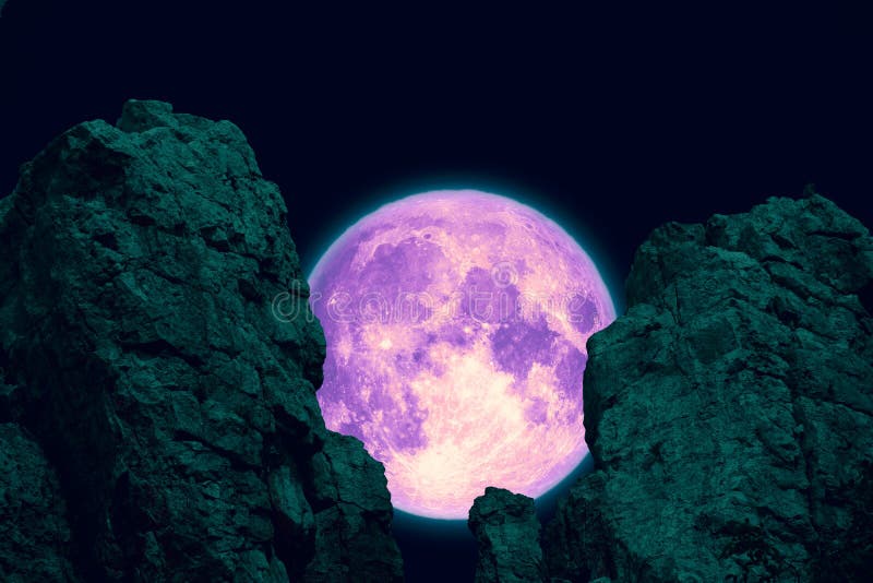 Long Night Moon, Cold Moon Back Two Mountain Night Sky Stock Image ...