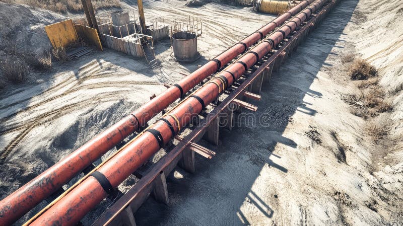 Aerial View of Long Horizontal Oil and Gas Pipeline Installation in ...