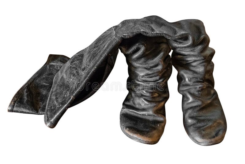 Long Old Fishing Leather Boots Isolated on White Background Stock Image ...