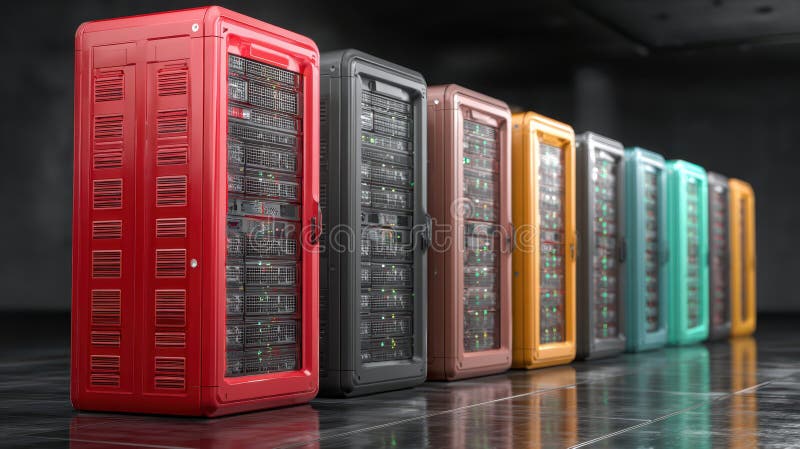 A Long Organized Row of Powerful Computer Servers Housed within a ...
