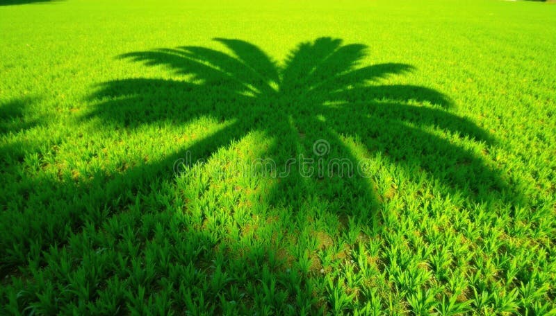 Long Palm Tree Shadows on Vibrant Green Summer Grass, Silhouette ...