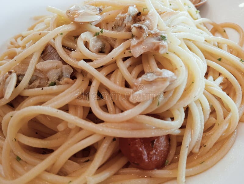 Long Pasta Spaghetti with Sauce and Fresh Cherry Tomatoes Stock Image ...
