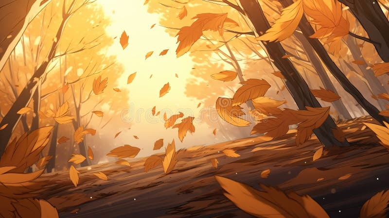 A Long Path in an Anime Forest, Epic Falling Leaves in Autumn, Ai ...