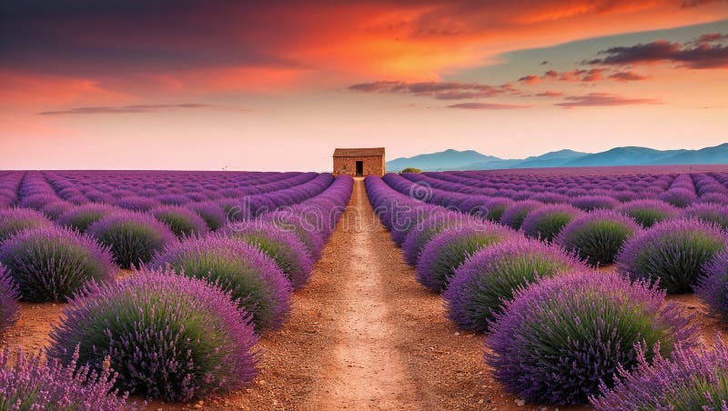 Long Path Runs through a Field of Lavender Stock Illustration ...