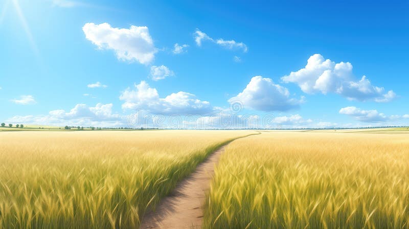 A Long Path in Summer in a Yellow Grass Field, Anime Artwork Stock ...