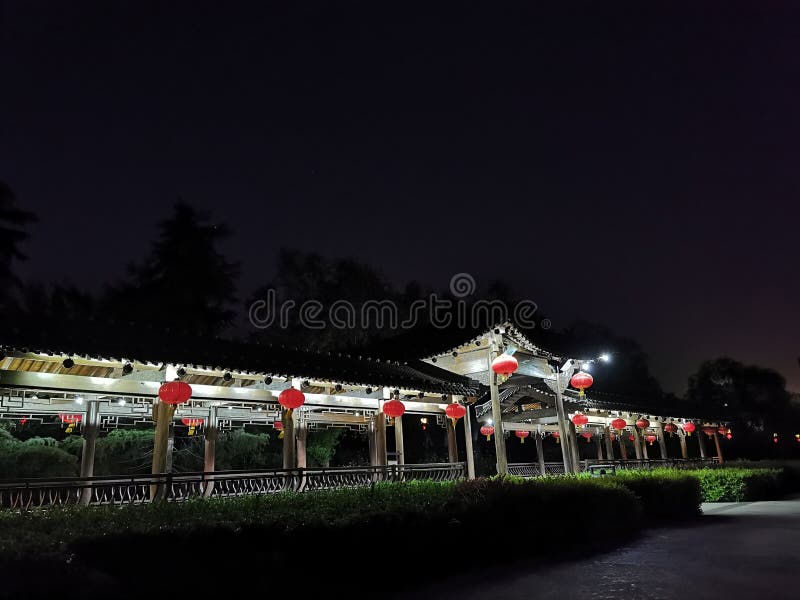 Long Pavilion Under the Night Sky Stock Image - Image of pavilion ...