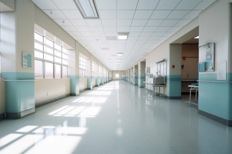 Long Perspective of a Clean and Bright Hospital Hallway Stock ...