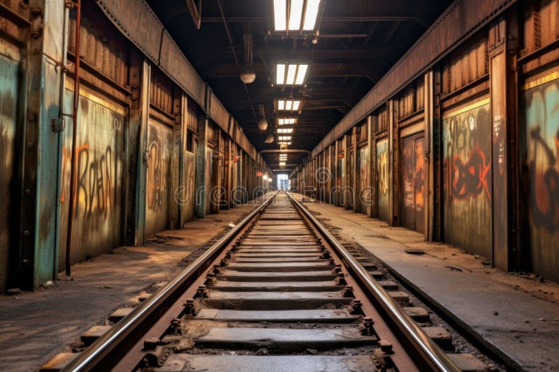 Long Perspective of Subway Tracks Fading Stock Illustration ...