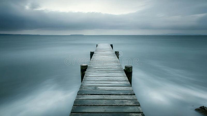 A Long Pier Stretching into the Ocean with Gentle Waves Lapping Below ...