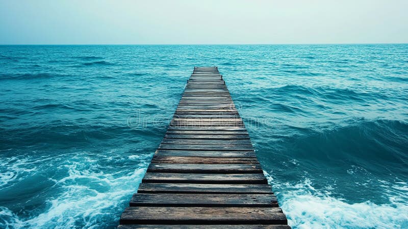 A Long Pier Stretching into the Ocean with Gentle Waves Lapping Below ...