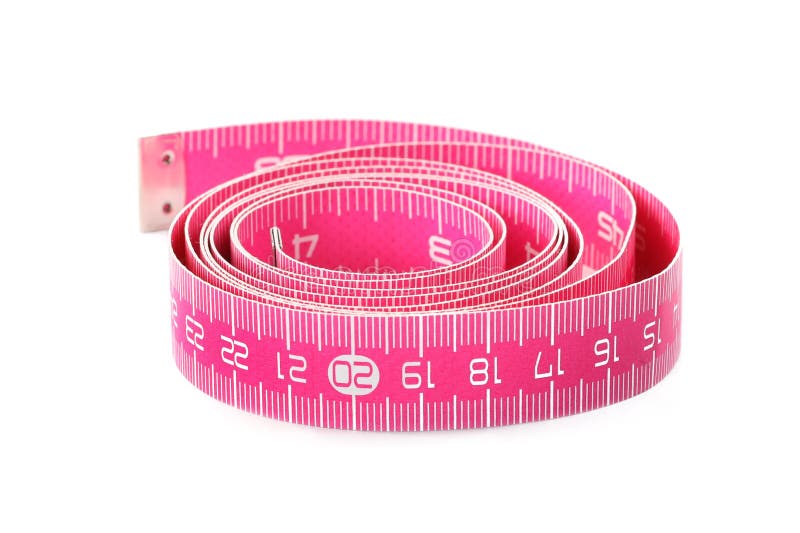 Long Pink Measuring Tape Isolated on White Stock Photo - Image of ...