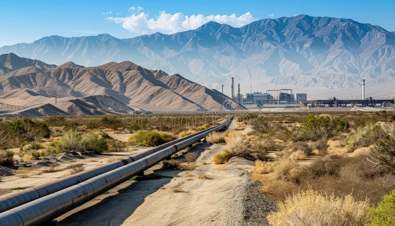 Long Pipe is in the Desert Next To a Mountain Range Stock Image - Image ...