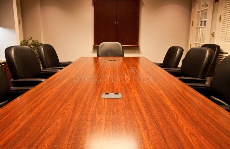 Long Polished Conference Table Stock Image - Image of room, leather ...