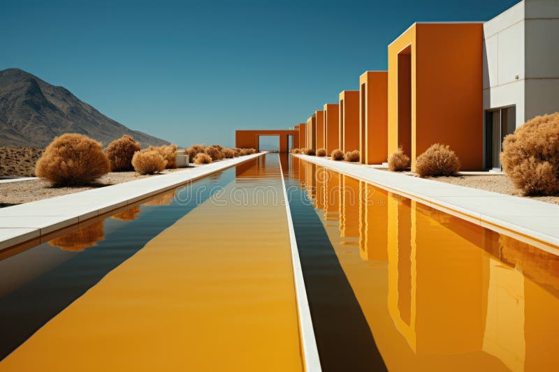 A Long Pool in the Middle of a Desert. AI. Stock Image - Image of ...