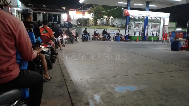 Long Queue of Motorbikes at the Gas Station Editorial Stock Image ...