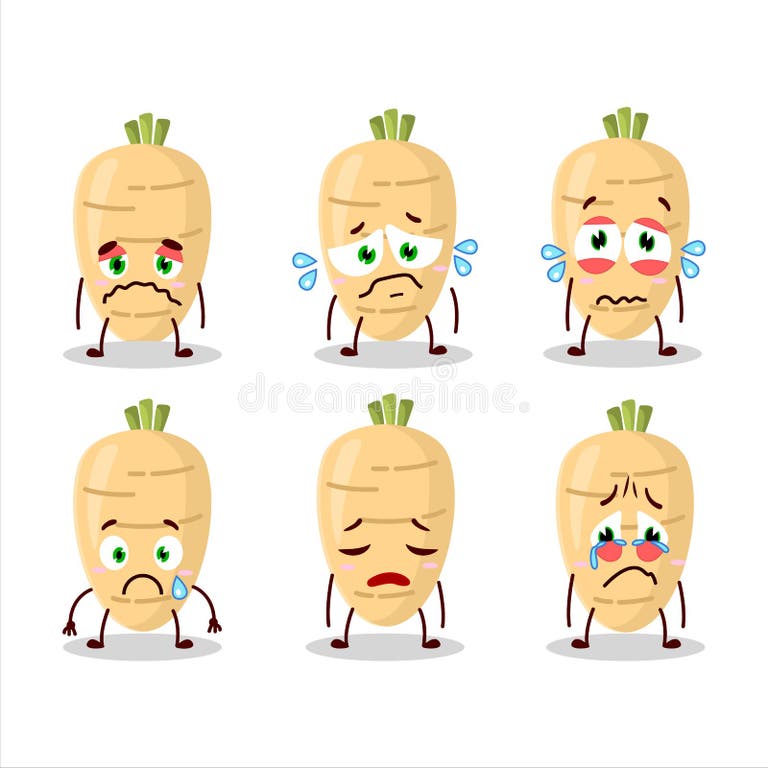 Long Radish Cartoon Character with Sad Expression Stock Vector ...