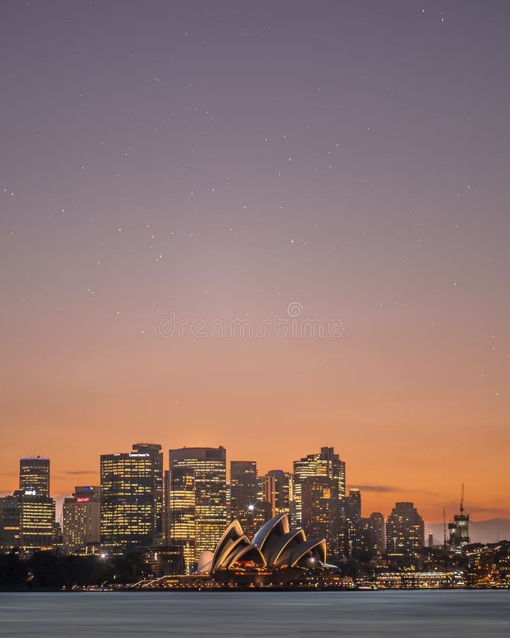 Long Range Shot of Sydney Skyline with Skyscrapers during Sunset Stock ...