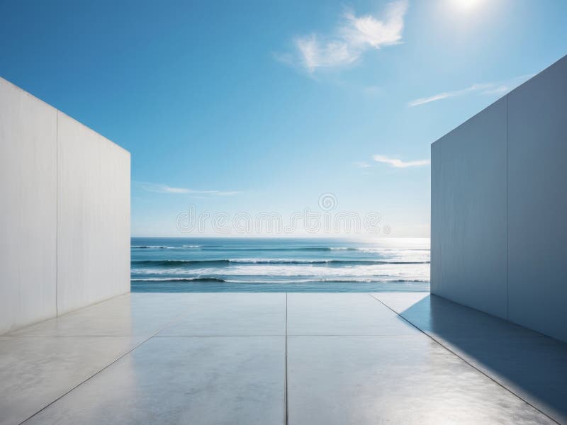 Long Rectangular Concrete Floor Clear Blue Sky Ocean Stock Image ...